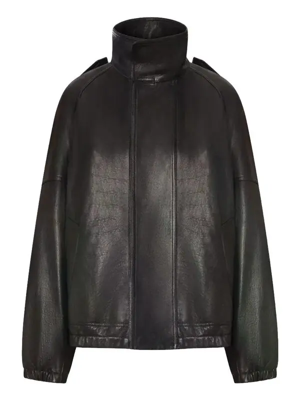 Saint Laurent High-neck Oversized Leather Jacket - Black