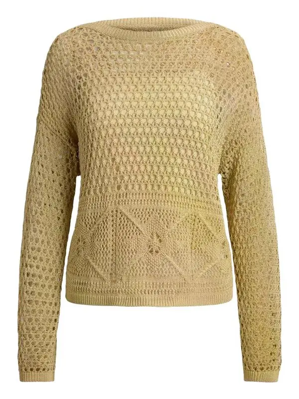 Ralph Lauren Brown Pointelle Knit Boat Neck Sweater - Neutrals