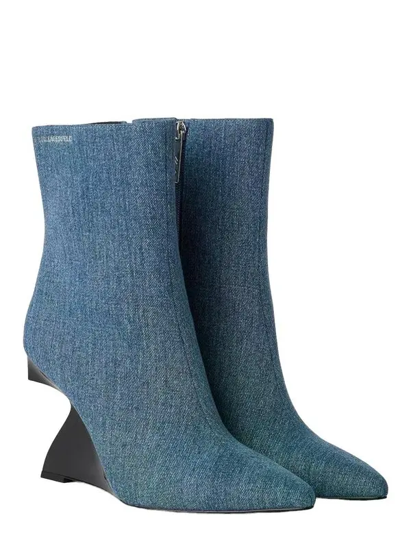 Karl Lagerfeld Sculptural Wedge Denim Boots - Blue