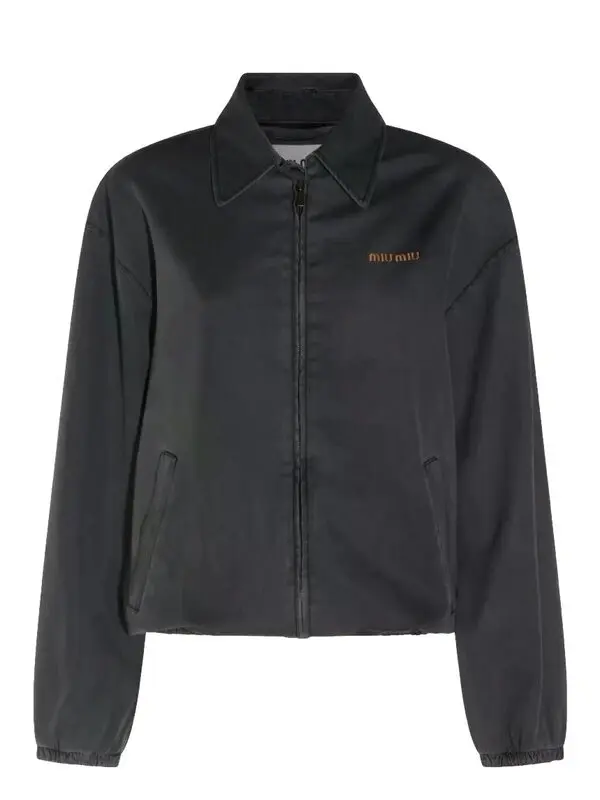 Miu Miu Logo-embroidered Zip-up Jacket - Grey