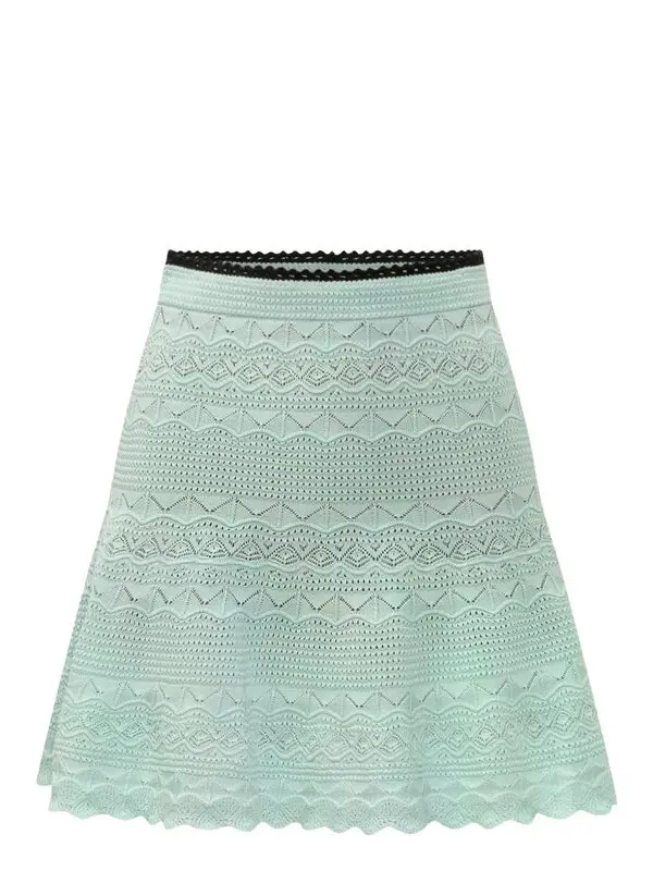 SELF-PORTRAIT Pointelle Knit Mini Skirt - Blue