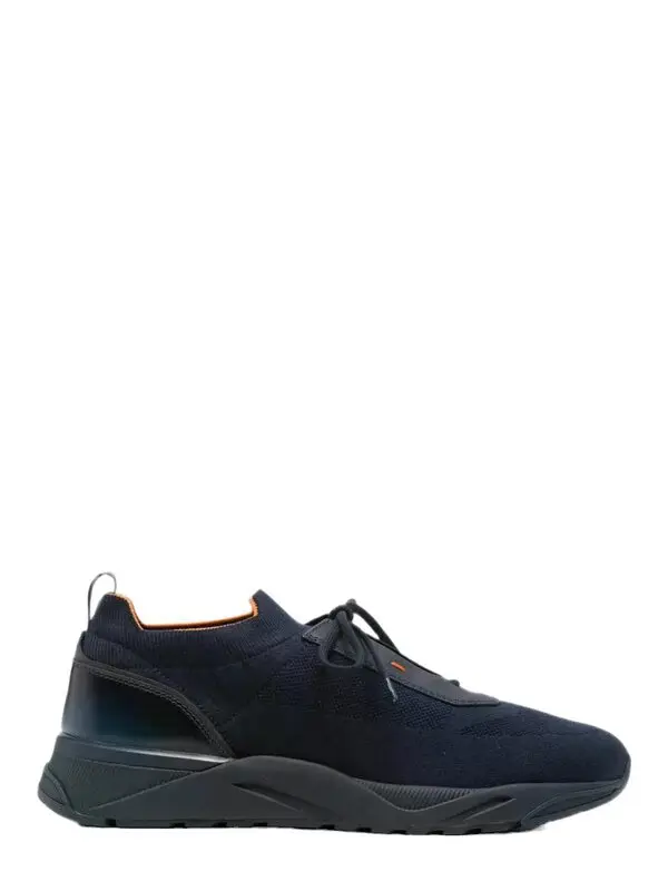 Santoni Flin Knit Sneakers With Leather Trim - Blue