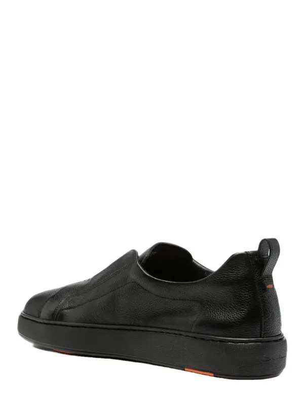 Santoni Grainy Leather Slip-on Sneakers - Black