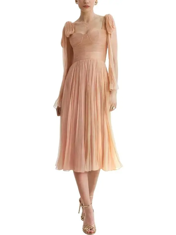 FRAMBOISE Floyd Pleated Silk Midi Dress - Pink