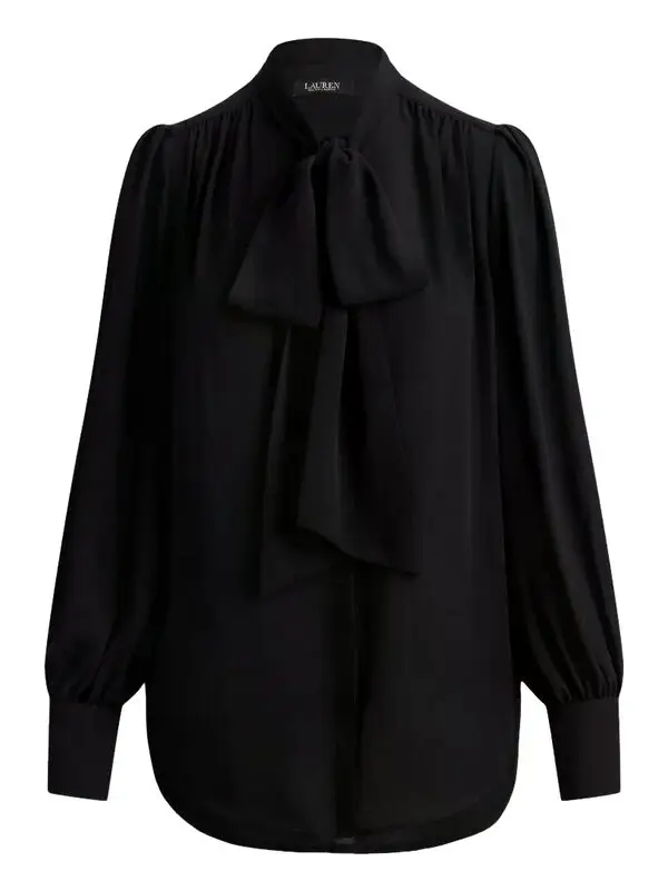 Ralph Lauren Tie-neck Blouson-sleeve Blouse - Black