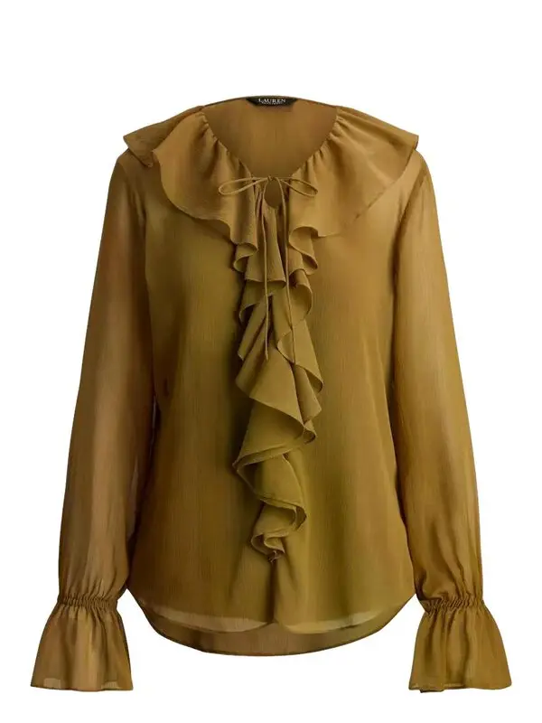 Ralph Lauren Ruffled Crinkle Blouse - Brown