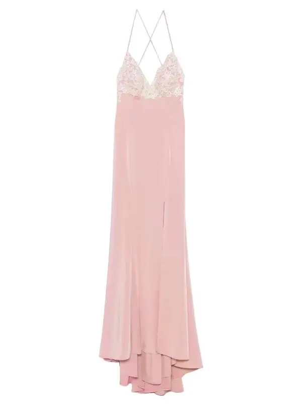 ALLURE Lace-panelled Side-slit Maxi Dress - Pink