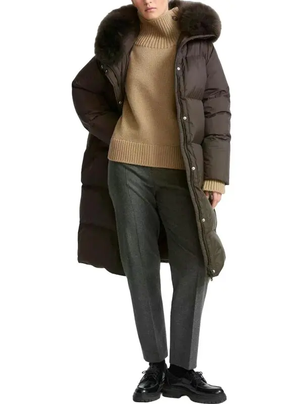YVES SALOMON Quilted Coat With Shearling Trim - Brown
