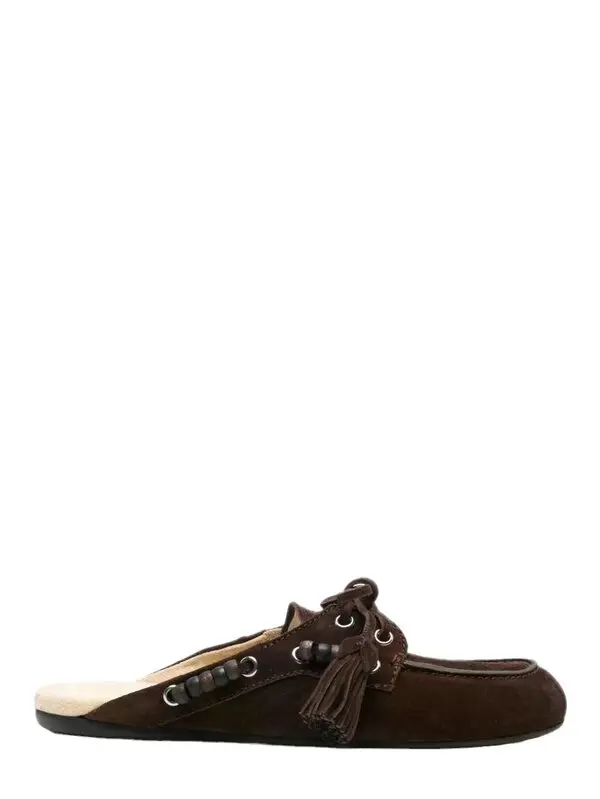 Miu Miu Tassel-detail Beaded Suede Mules - Brown