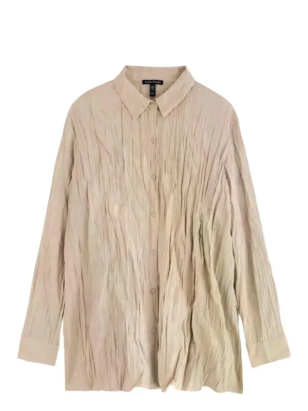 Eileen Fisher Plissé Silk Shirt - Neutrals