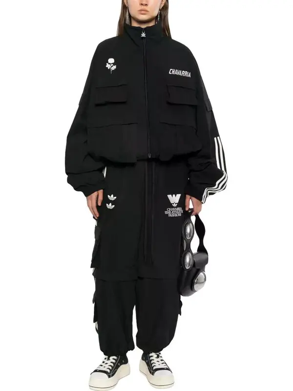 Adidas Zip-up Jacket With Drawstring Hem And Pocket Details - Black
