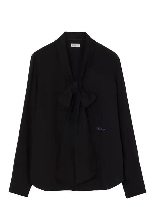 Burberry Silk Crepe De Chine Blouse With Scarf Detail - Black