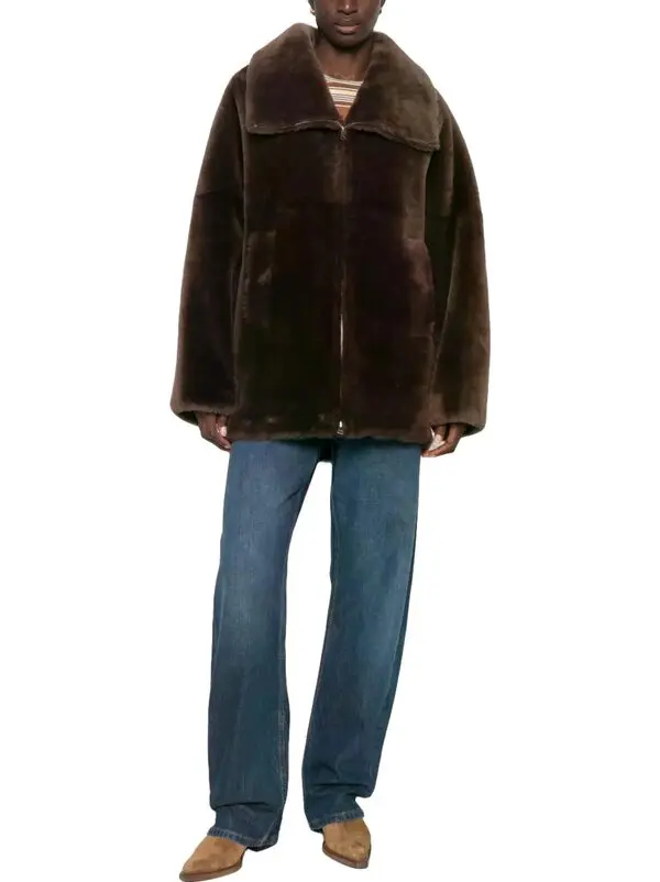 BLANCHA Zip-up Shearling Jacket - Brown