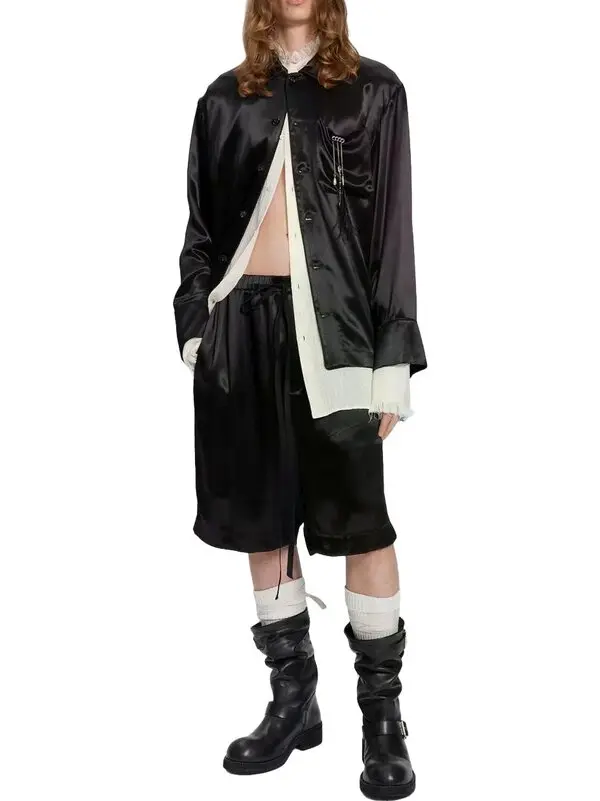 ANN DEMEULEMEESTER Satin-finish Chest-pocket Shirt - Black
