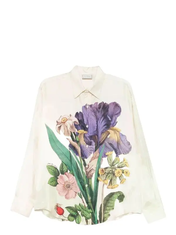 PIERRE-LOUIS MASCIA Floral Print Silk Shirt - Neutrals
