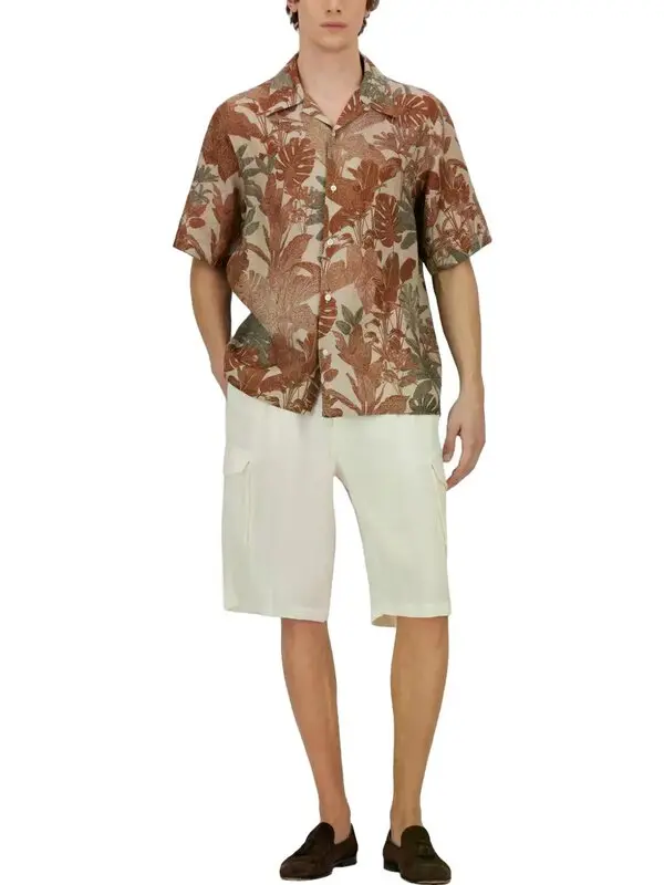 Herno Tropical-print Linen Shirt - Orange