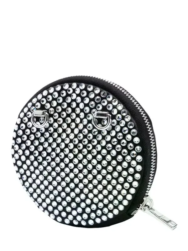 Prada Crystal Embellished Satin Round Crossbody Bag - Black