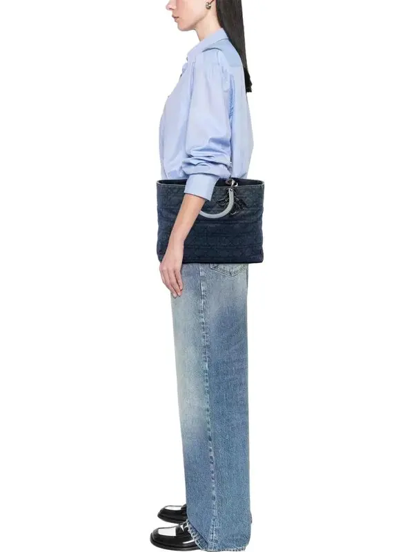 Dior 1999 Large Denim Cannage Lady Satchel - Blue