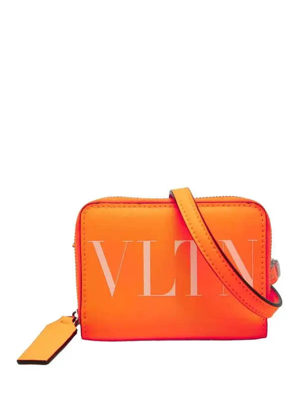 Valentino Garavani Calfskin Vltn Wallet With Neck Strap - Orange