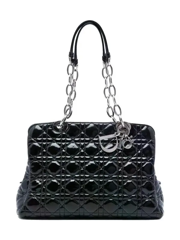 Dior 2014 Medium Patent Cannage Lady Soft Shopping Tote Bag - Black