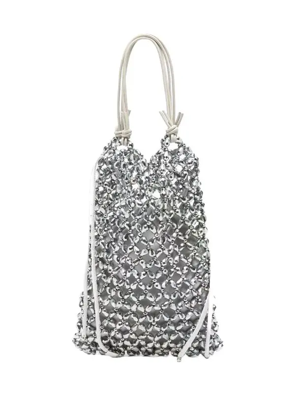 Staud Karla Beaded-mesh Drawstring Tote Bag - Silver