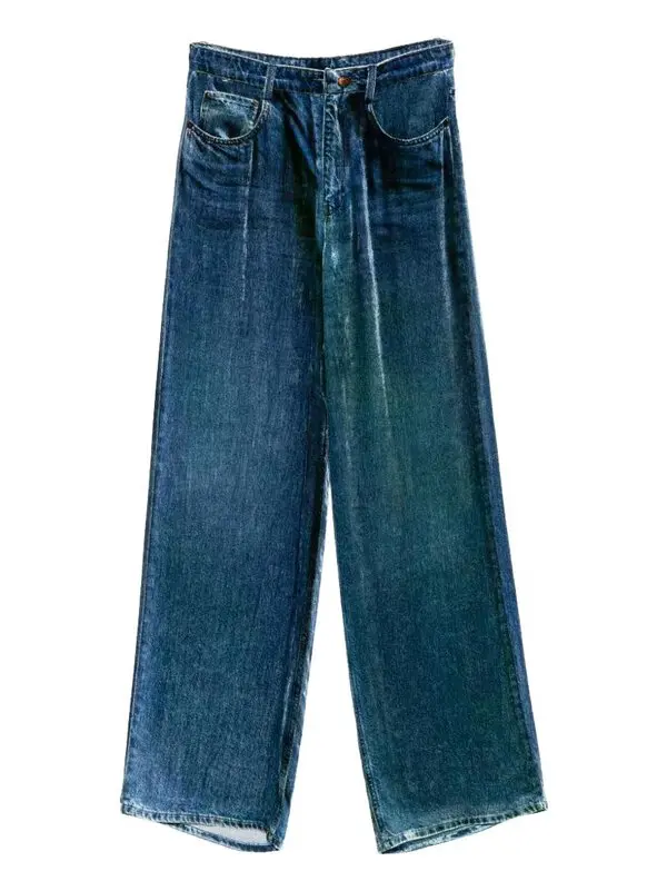 PIERRE-LOUIS MASCIA Navy Velvet Effect Trousers - Blue