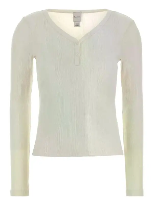 Calvin Klein Ribbed Knit Long Sleeve T-shirt - Neutrals