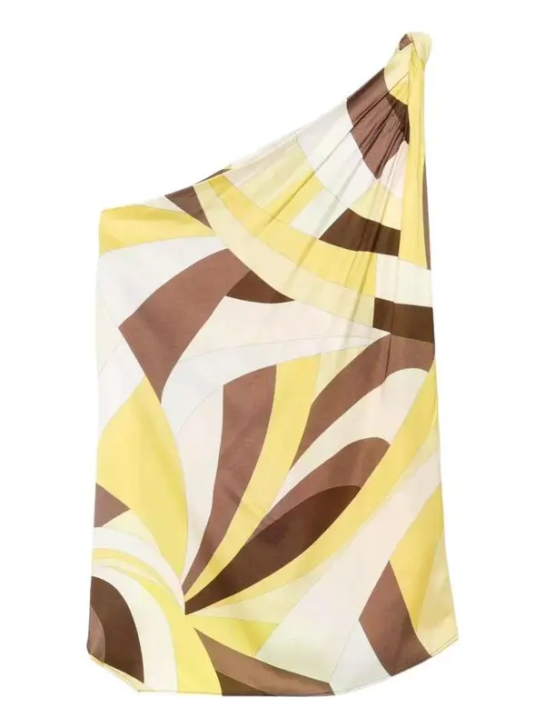 Faithfull The Brand Kortez Geometric Print One-shoulder Top - Yellow