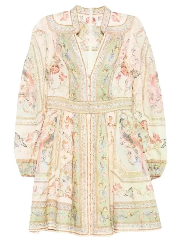 Zimmermann Roselight Floral-print Linen Mini Dress - Neutrals