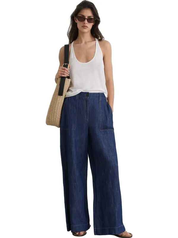 REISS Ashby Linen Wide-leg Trousers - Indigo