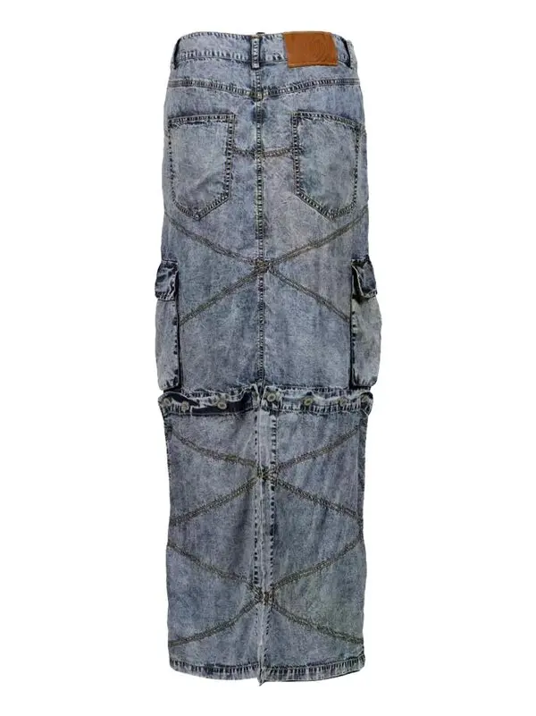 YUEQI QI Acid Wash Convertible Maxi Skirt - Blue
