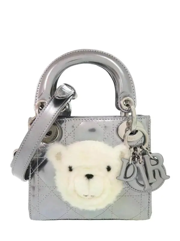 Dior Micro Metallic Patent Cannage Lady Satchel - Silver