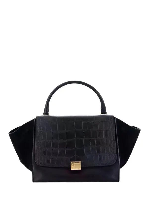 Celine Crocodile Embossed Leather Medium Satchel - Black