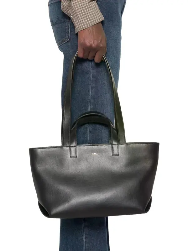 A.p.c. Logo Print Leather Tote Bag - Black