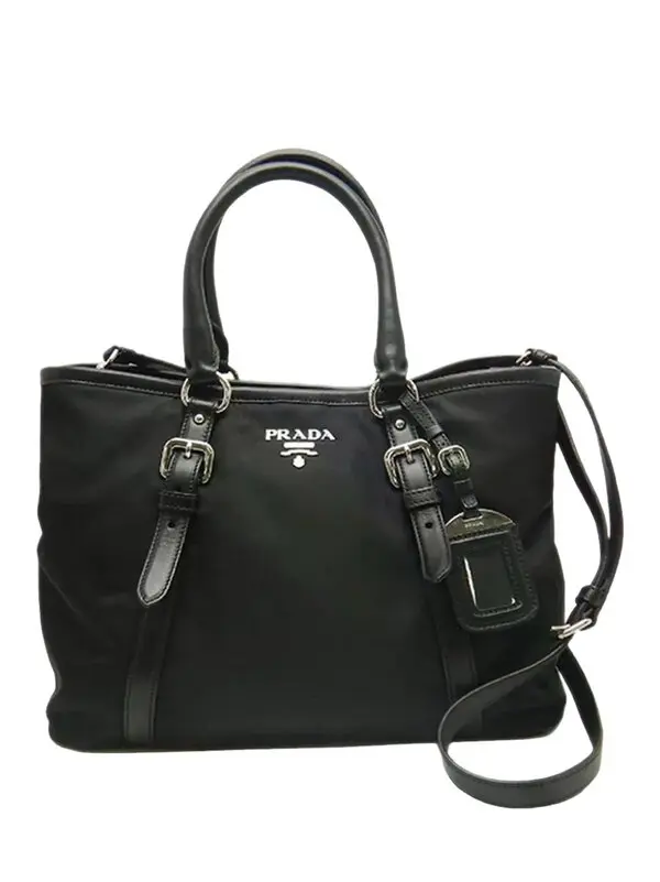 Prada Tessuto Satchel With Soft Calf Trim - Black