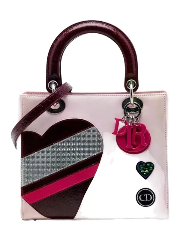 Dior Medium Lady Satchel With Embroidered Heart Detail - Pink