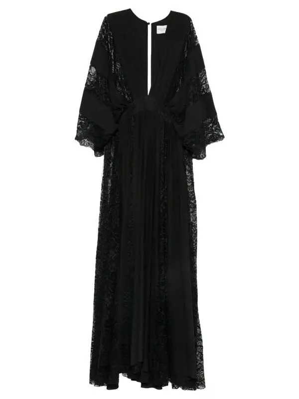 ALESSANDRO LEGORA V-neck Maxi Dress With Lace Panelling - Black