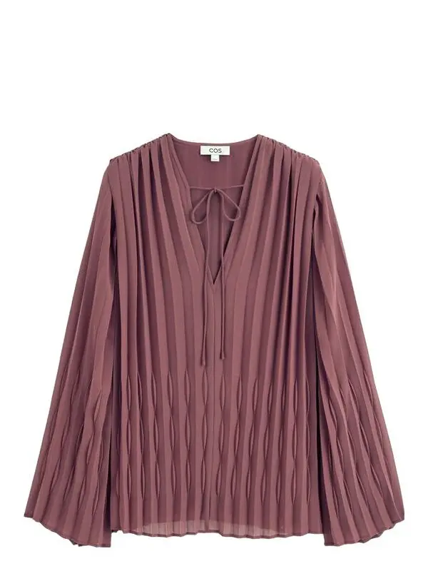 Cos Tie-front Pleated Georgette Blouse - Brown