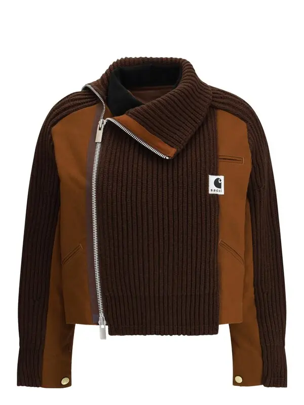 Sacai X Carhartt Wip Knit-panel Layered Jacket - Black