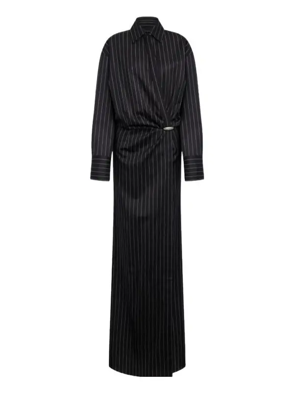 DONDUP Striped Shirt Dress With Asymmetric Draping - Black
