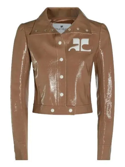 COURREGES Vinyl Collared Button-up Jacket - Brown