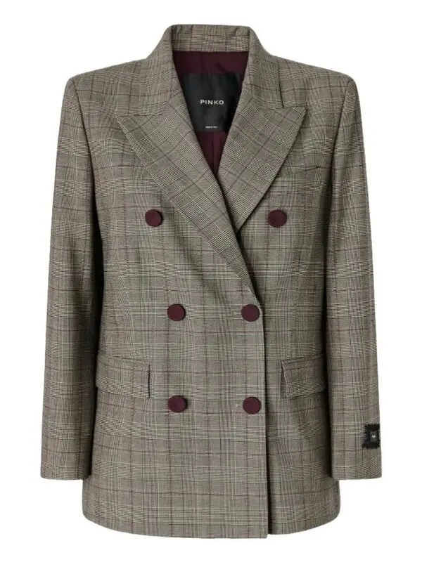 Pinko Prince Of Wales Check Double-breasted Blazer - Gray