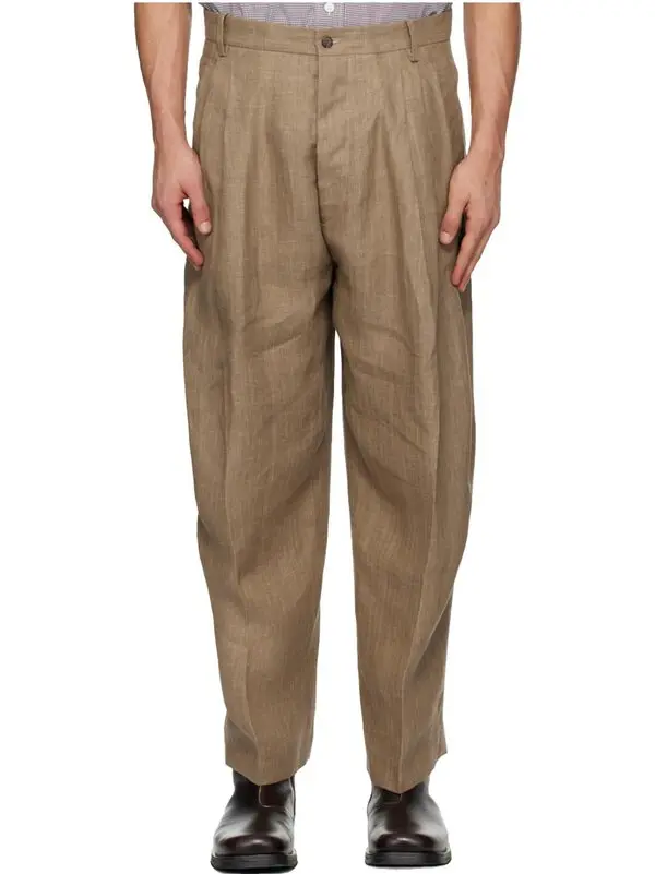 HED MAYNER Pleated Casual Trousers - Brown