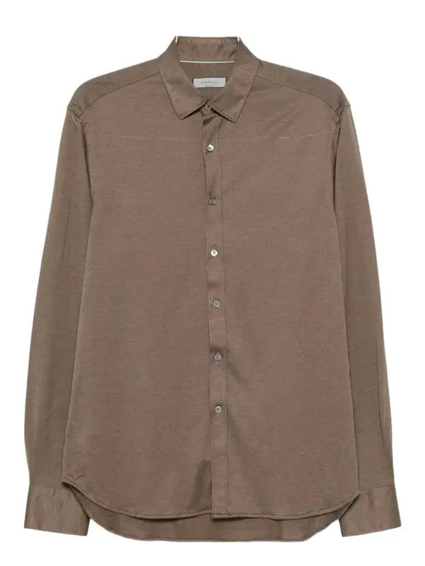 Canali Long-sleeve Cotton-blend Shirt - Brown