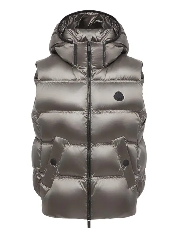 Moncler Fluidite Hooded Down Vest - Silver