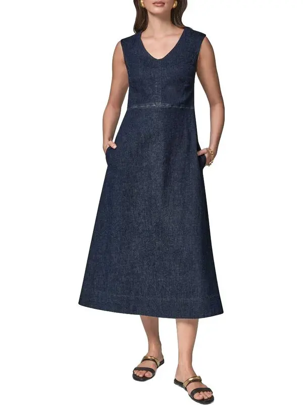 Donna Karan New York Sleeveless V-neck Denim Maxi Dress - Seneca