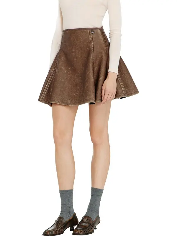DIESEL® Flared A-line Mini Skirt In Bonded Material - Brown