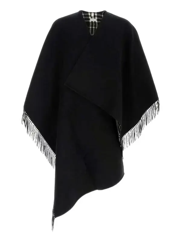 Burberry Fringed Wool Cape - Black