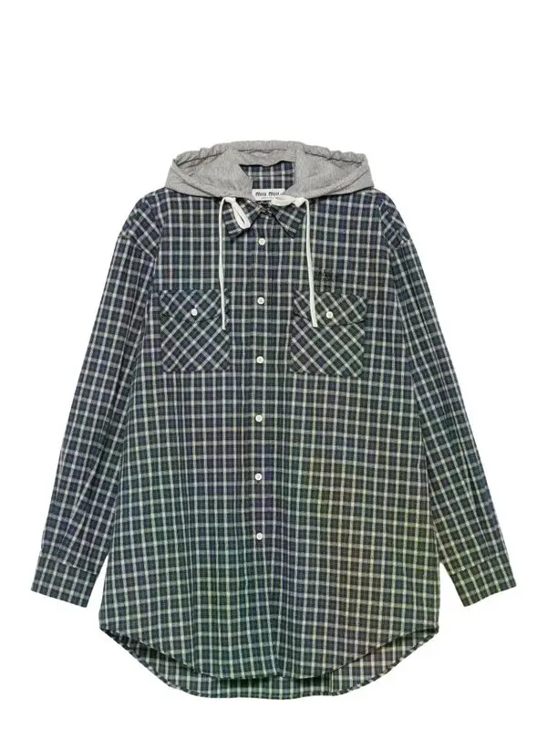 Miu Miu Check Pattern Hooded Shirt - Blue