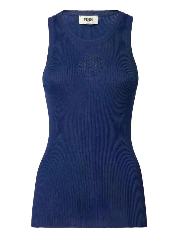 Fendi Ribbed-knit Ff-motif Sleeveless Top - Blue